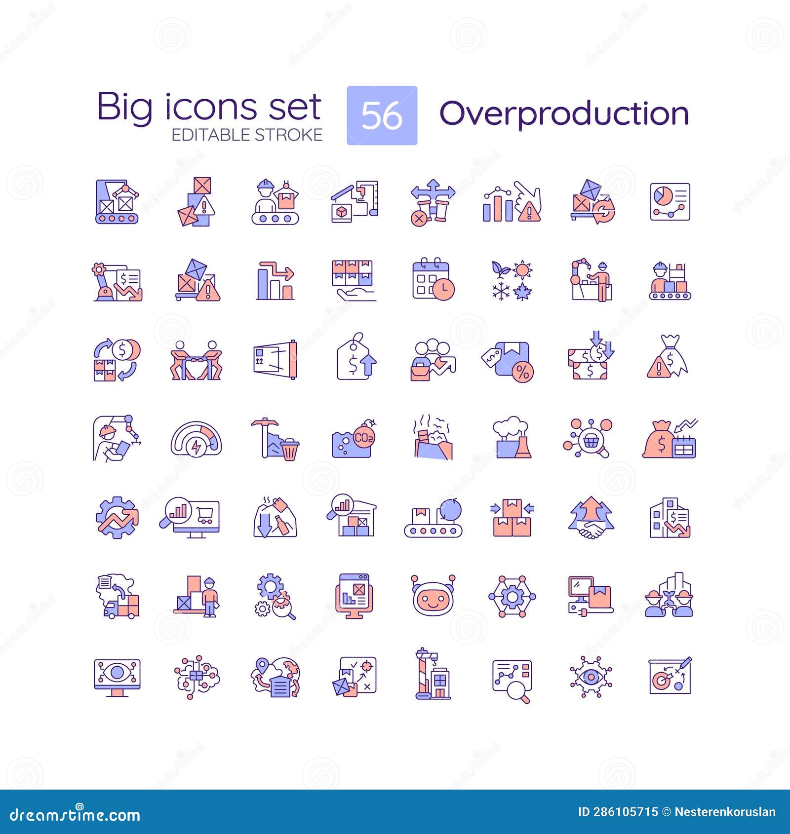 Customizable Big Icons Set for Overproduction Stock Vector ...