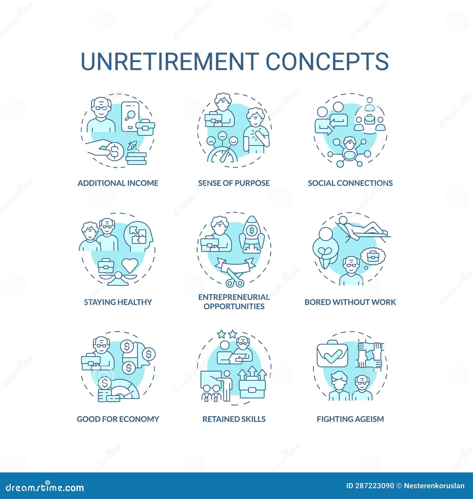 Customizable Blue Icons Representing Unretirement Concepts Stock ...