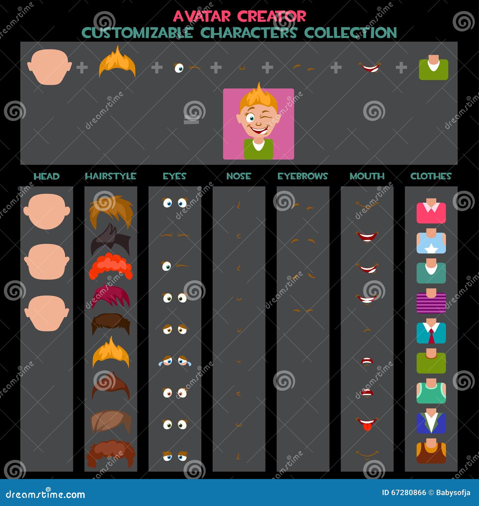 Customizable Characters Avatars Collection Stock Vector - Illustration ...