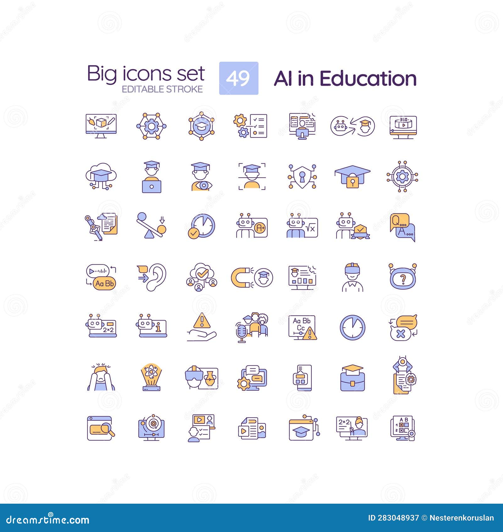 Customizable Colorful Icons for AI in Education Stock Vector ...