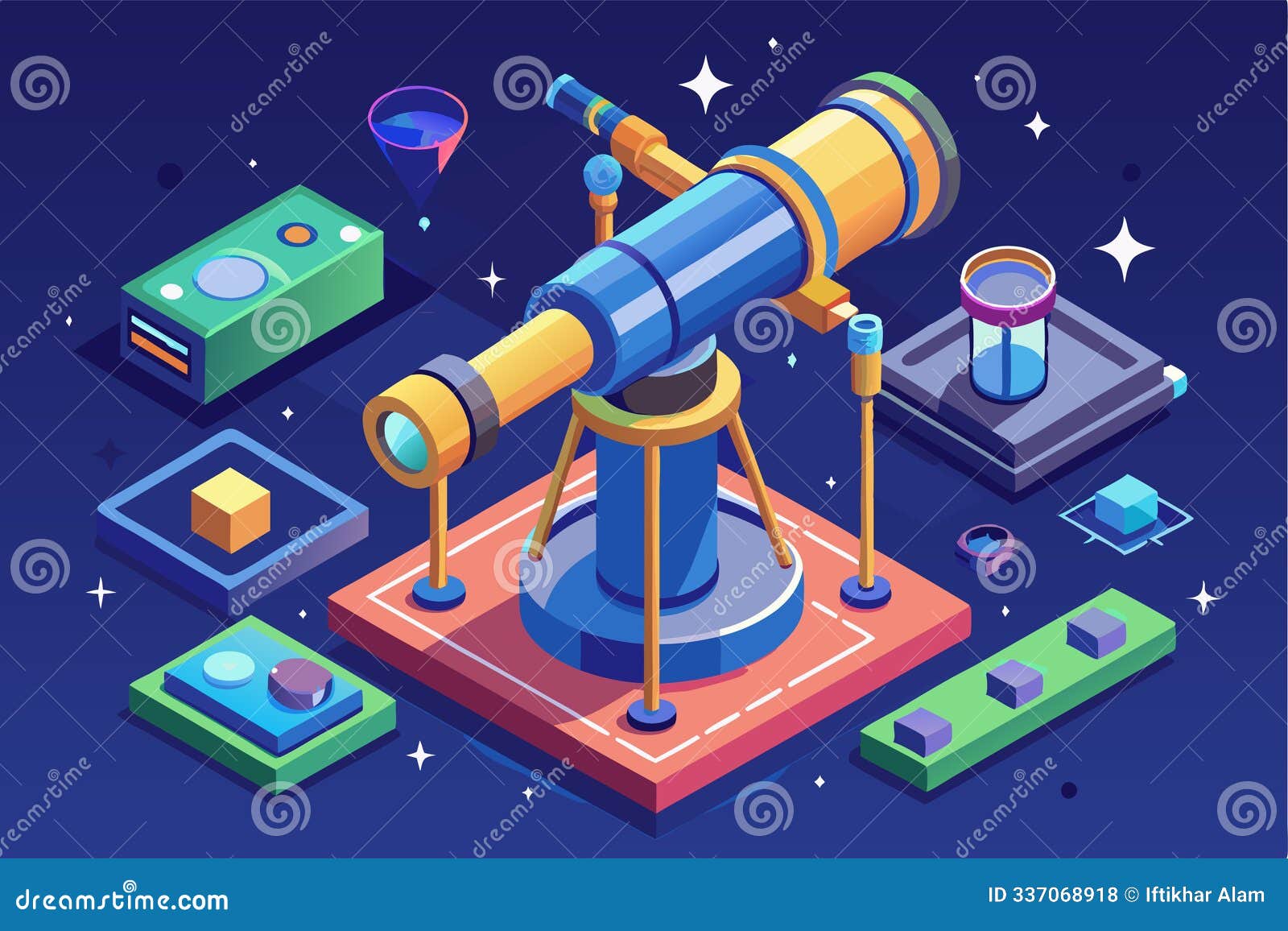 A Customizable Isometric Illustration Showcases a Telescope Surrounded ...