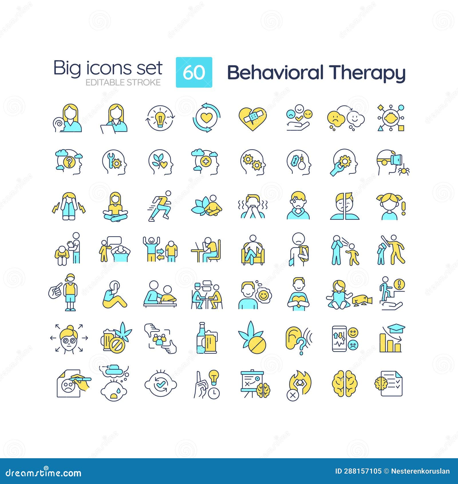 Customizable Multicolor Big Icon Set for Behavioral Therapy Stock ...