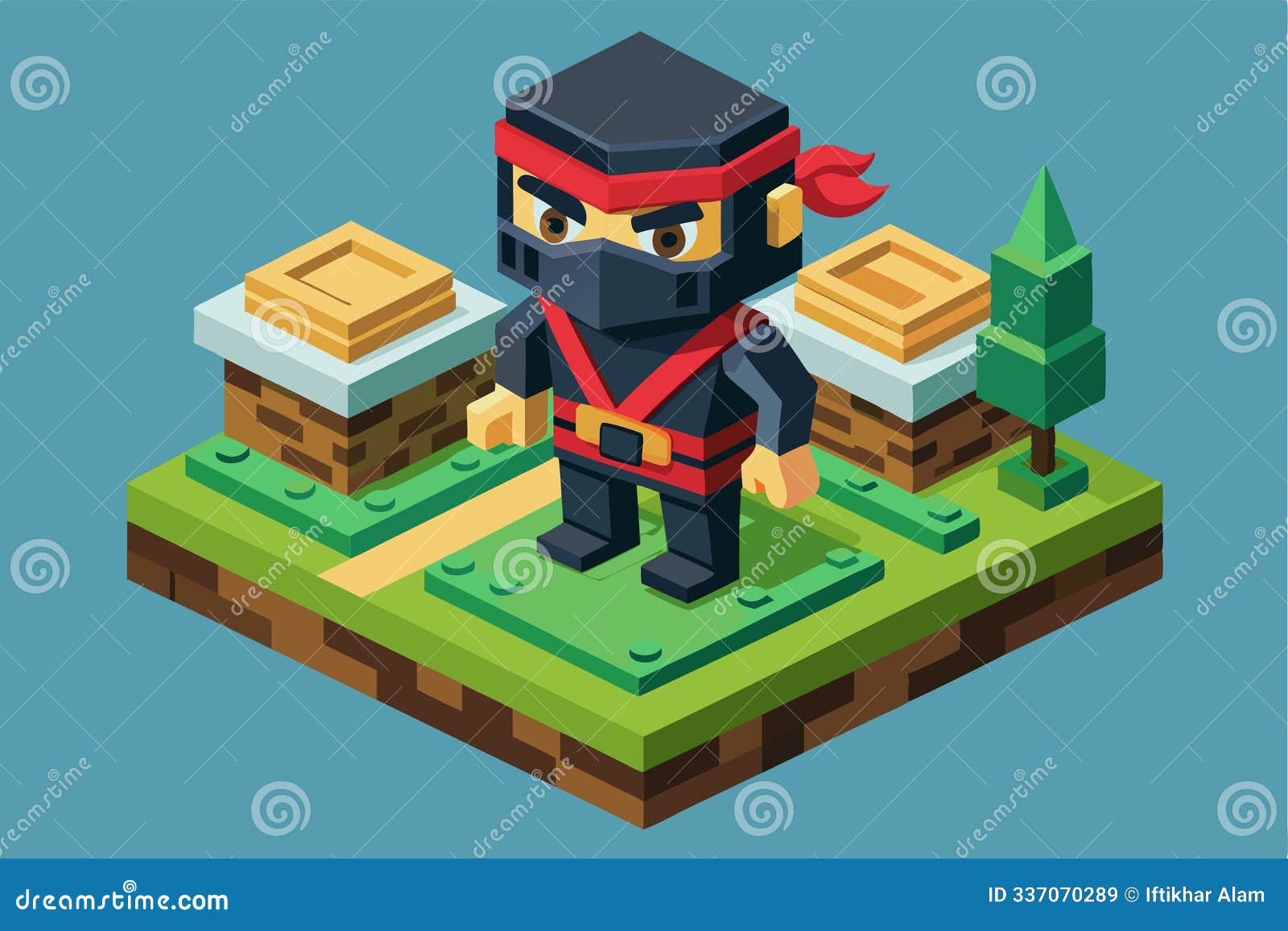 A Customizable Ninja Character is Poised on a Lively Isometric ...