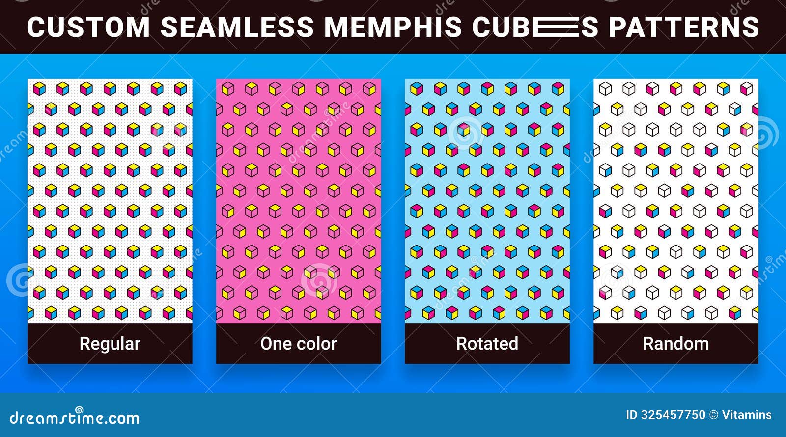 Customizable Seamless Memphis Cubes Patterns Vector Illustration ...