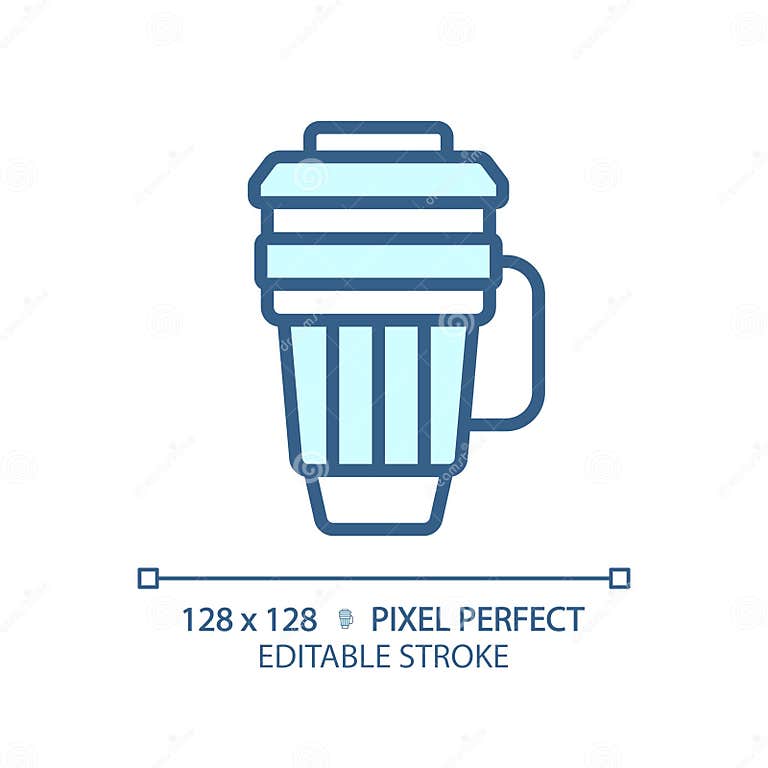 Customizable Travel Mug Simple Thin Linear Blue Icon Stock Illustration