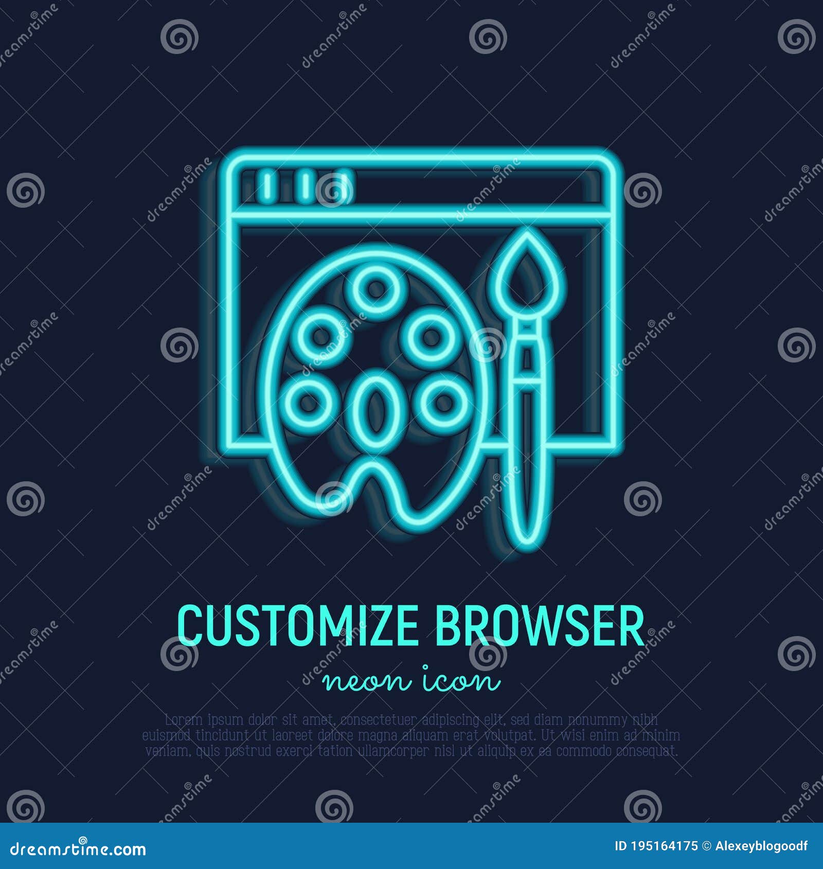 Customize Browser Neon Thin Line Icon: Web Page with Paint Palette and ...