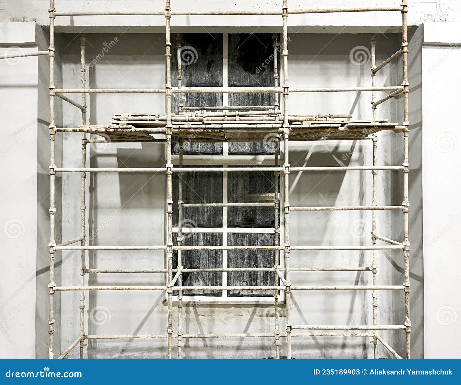 Customized Scaffolding on Windows for Plastering Walls. Finishing ...