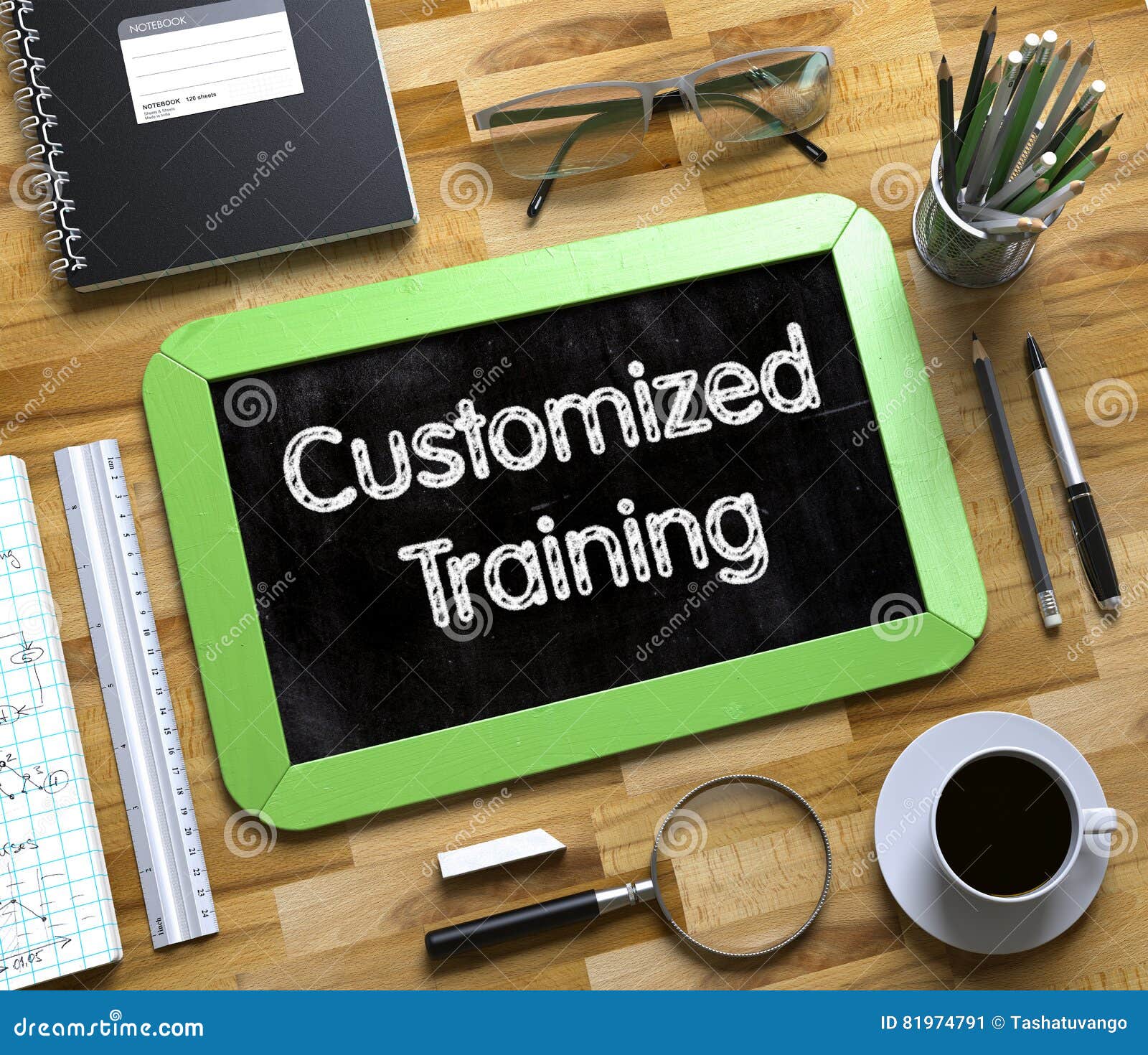 Customized Training - Text on Small Chalkboard. 3D. Stock Illustration ...