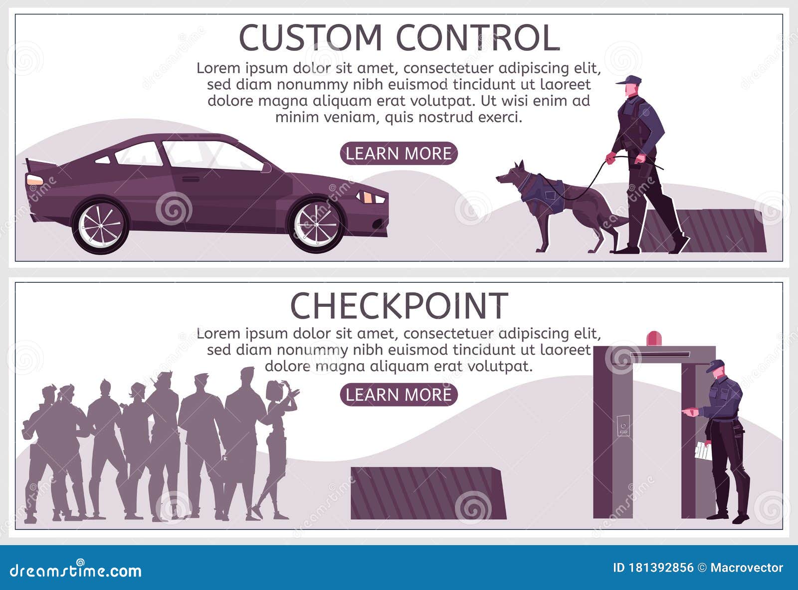 Customs Checkpoint Horizontal Banners Stock Vector - Illustration of ...