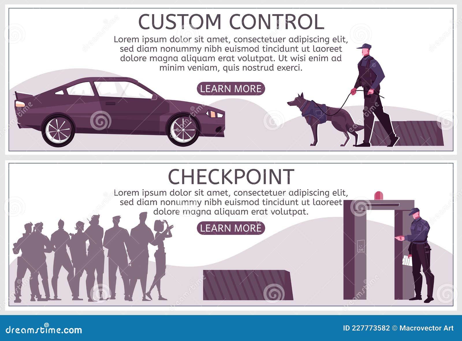 Customs Checkpoint Horizontal Banners Stock Vector - Illustration of ...