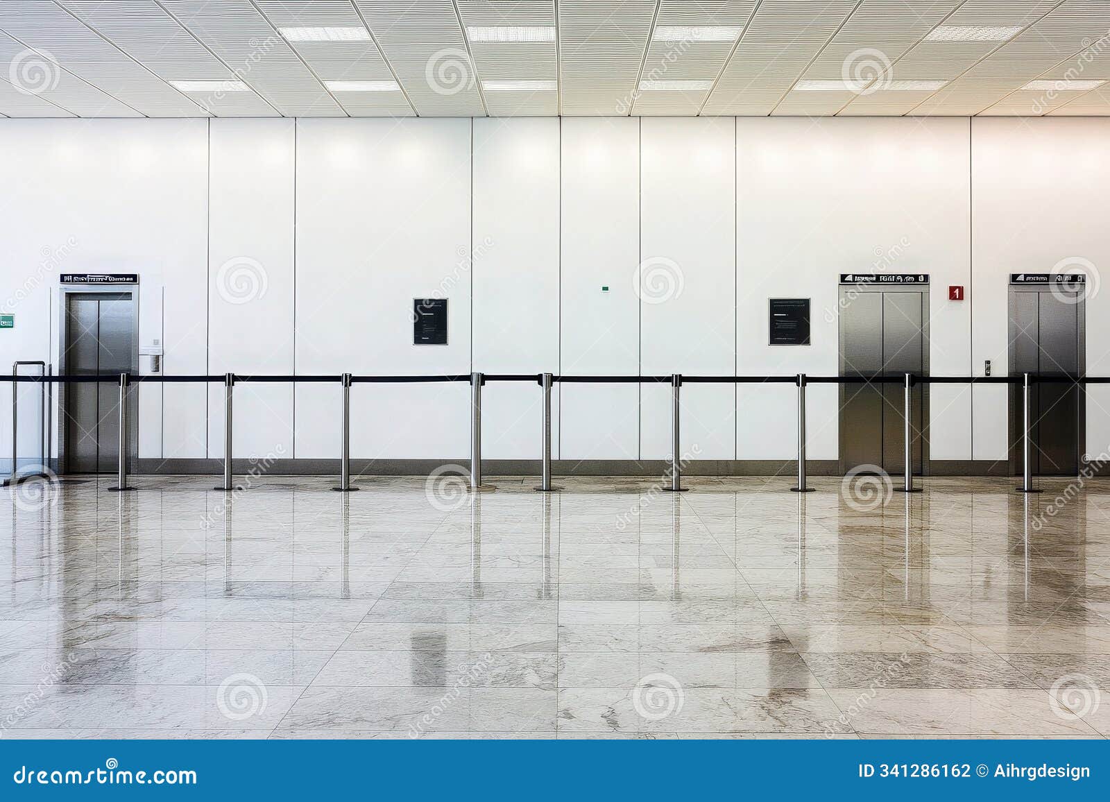 Customs Checkpoint Area with Barriers and Elevators in an Airport ...