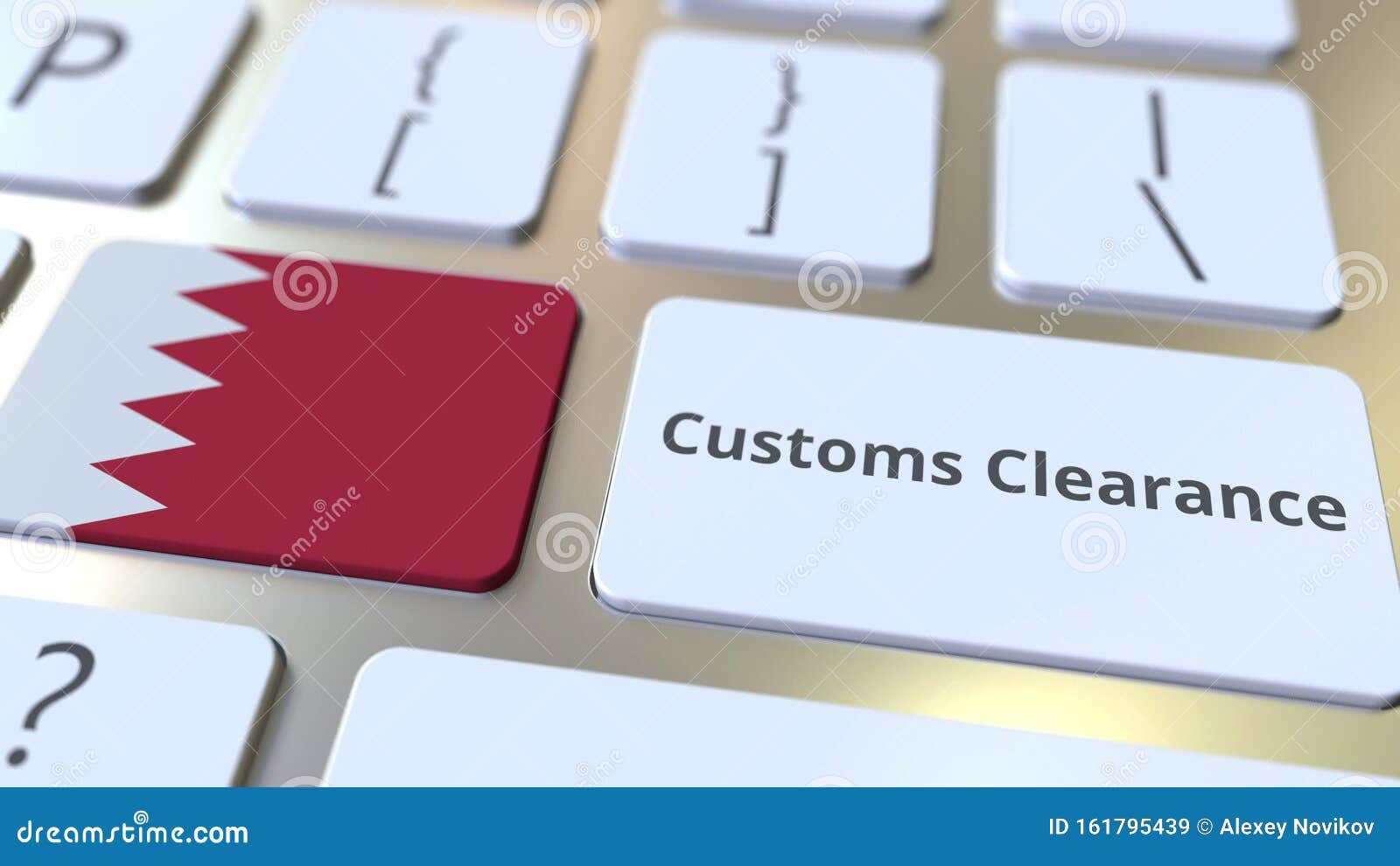 CUSTOMS CLEARANCE Text and Flag of Bahrain on the Buttons on the ...