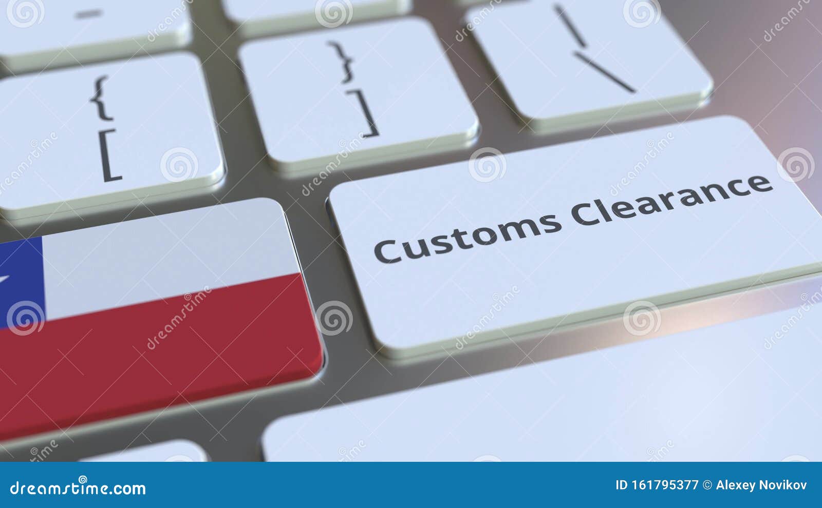 CUSTOMS CLEARANCE Text and Flag of Chile on the Buttons on the Computer ...