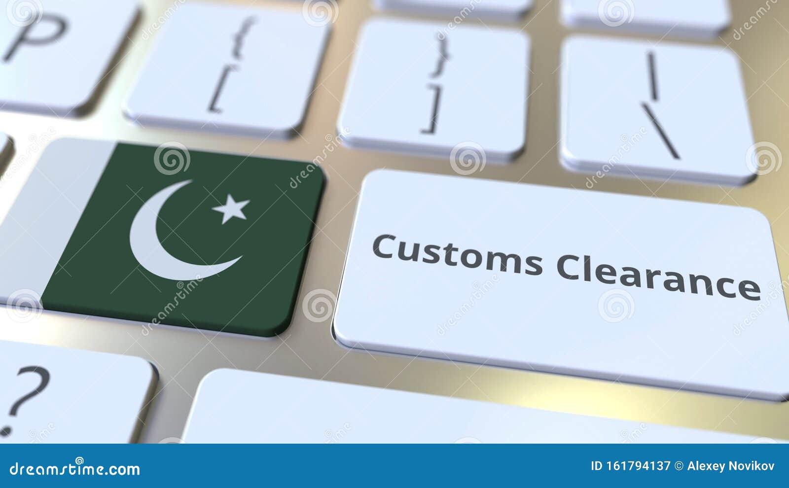 CUSTOMS CLEARANCE Text and Flag of Pakistan on the Computer Keyboard ...