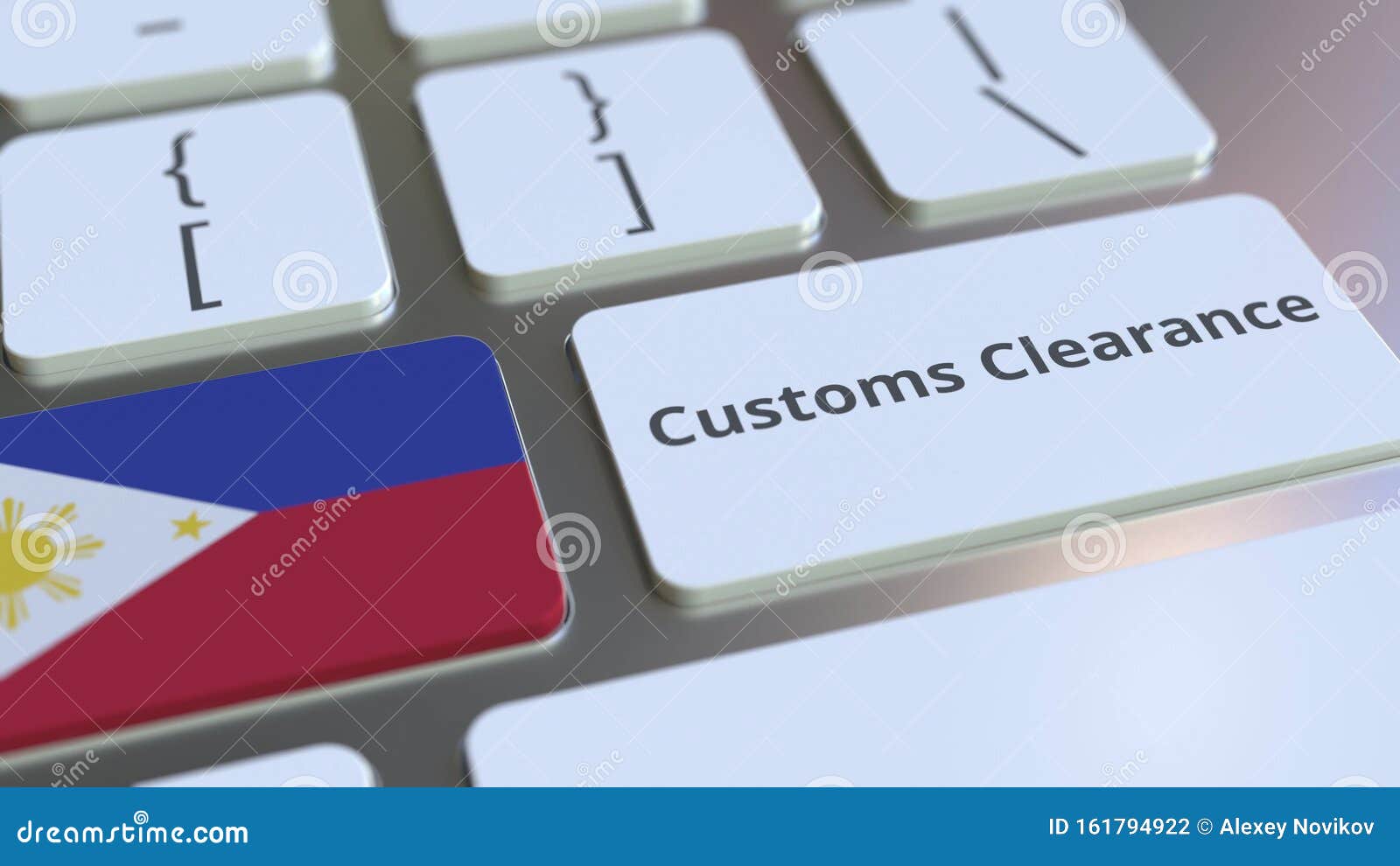 CUSTOMS CLEARANCE Text and Flag of Philippines on the Computer Keyboard ...