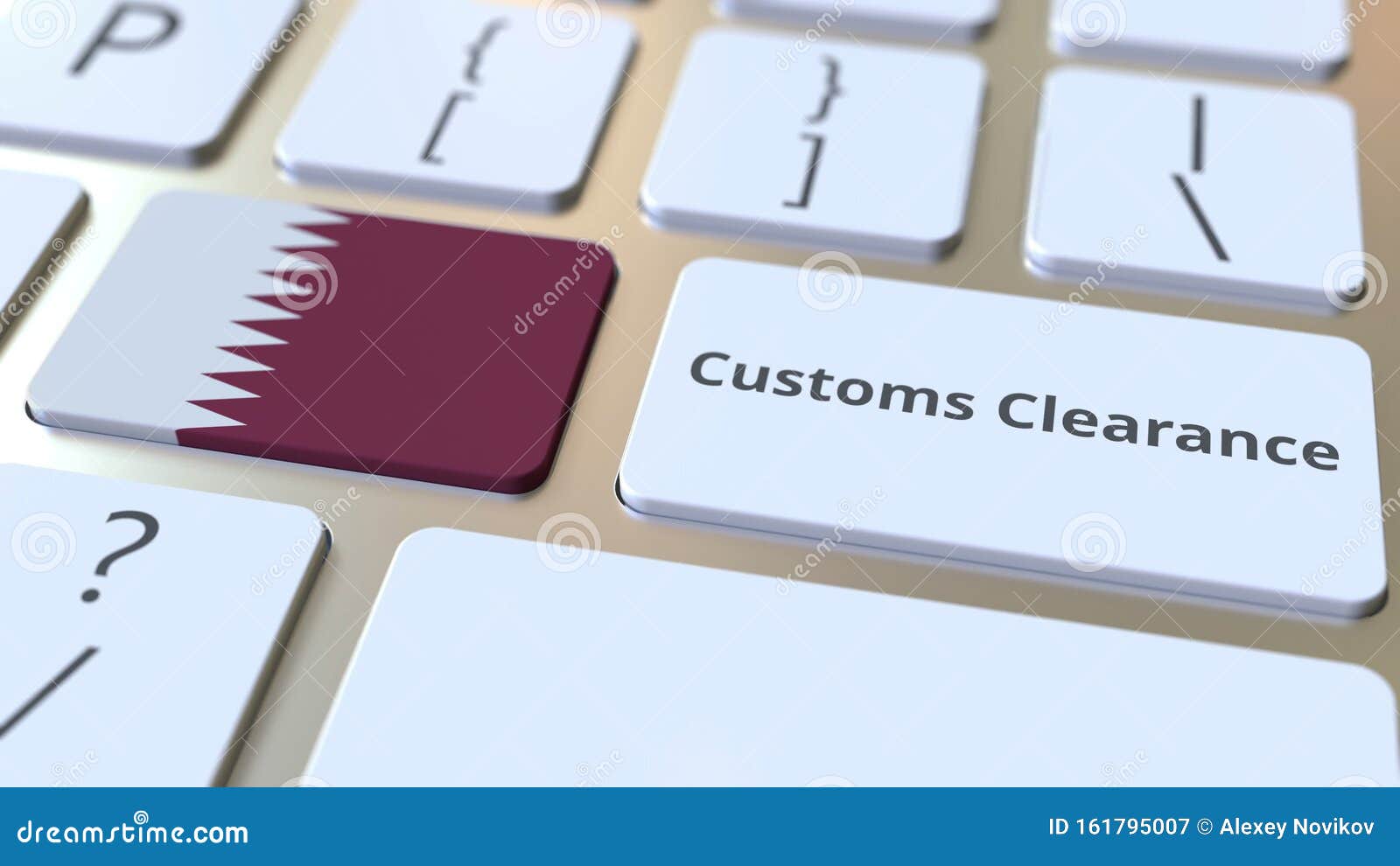 CUSTOMS CLEARANCE Text and Flag of Qatar on the Computer Keyboard ...