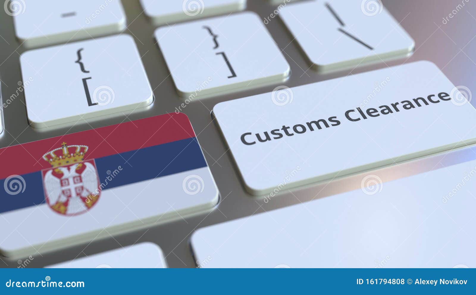 CUSTOMS CLEARANCE Text and Flag of Serbia on the Computer Keyboard ...