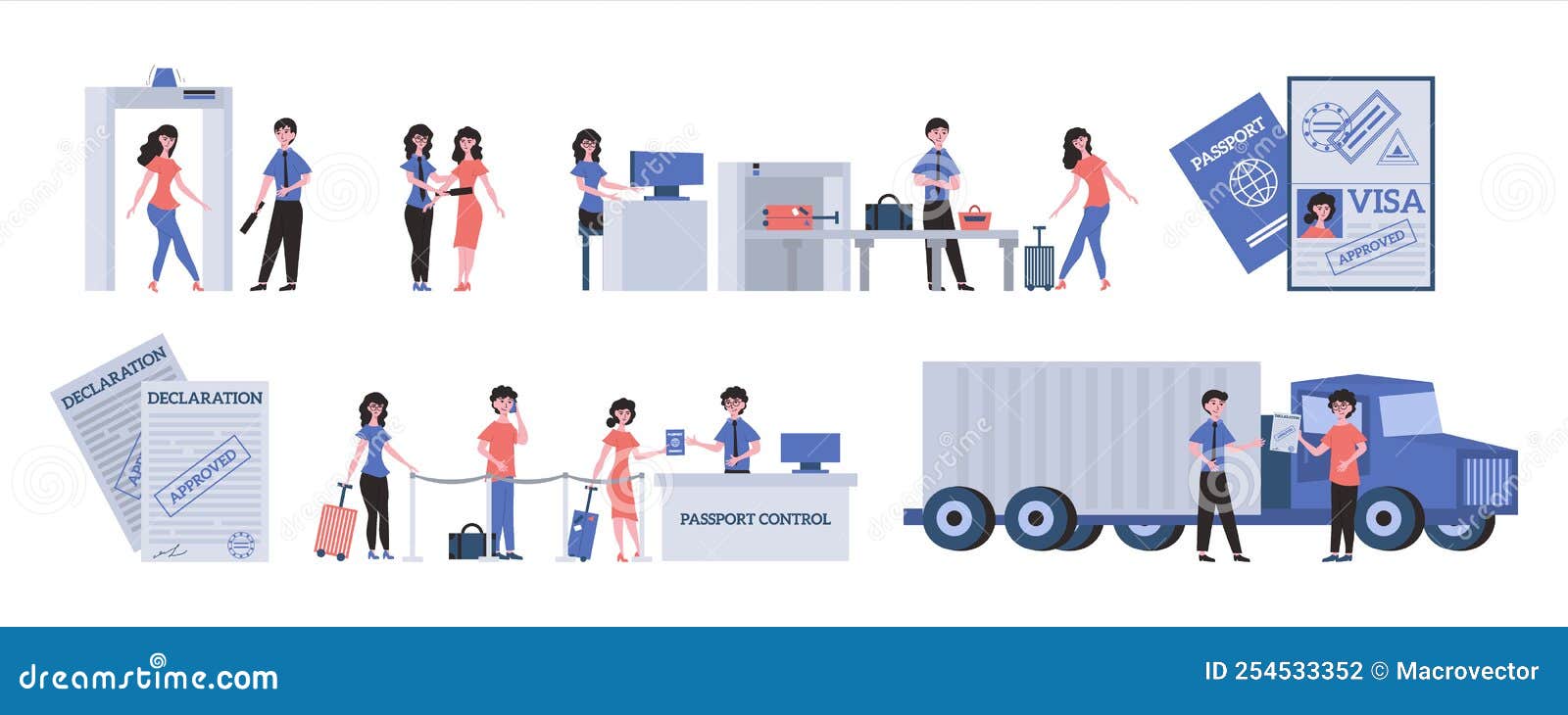 Customs Control Flat Set stock illustration. Illustration of body ...