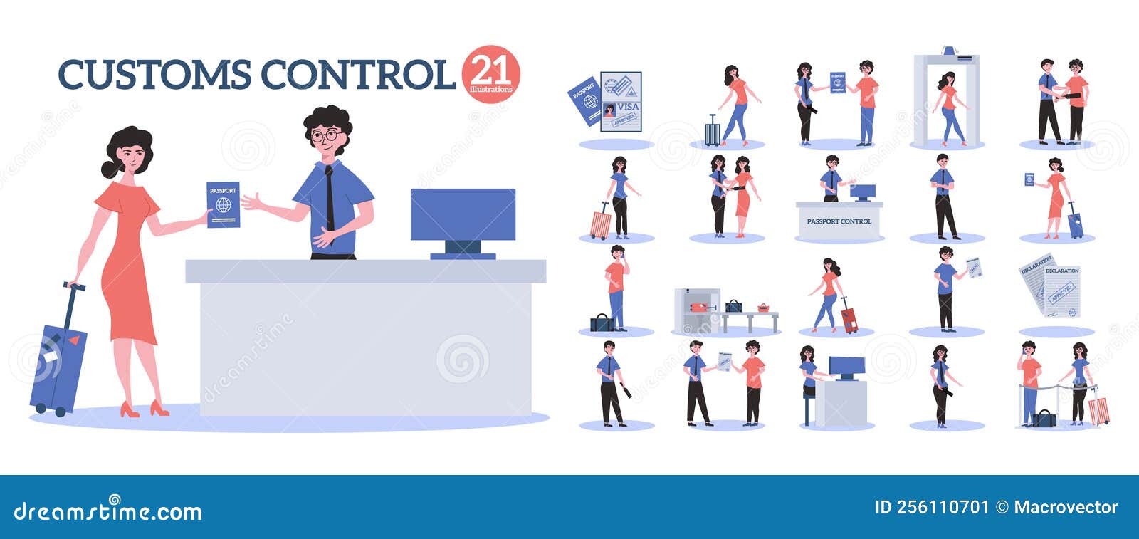 Customs Control Icon Set stock vector. Illustration of scan - 256110701