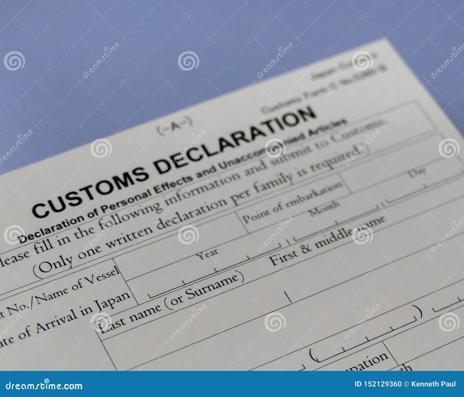 Customs Declaration Form at Airport Counter Stock Photo - Image of form ...