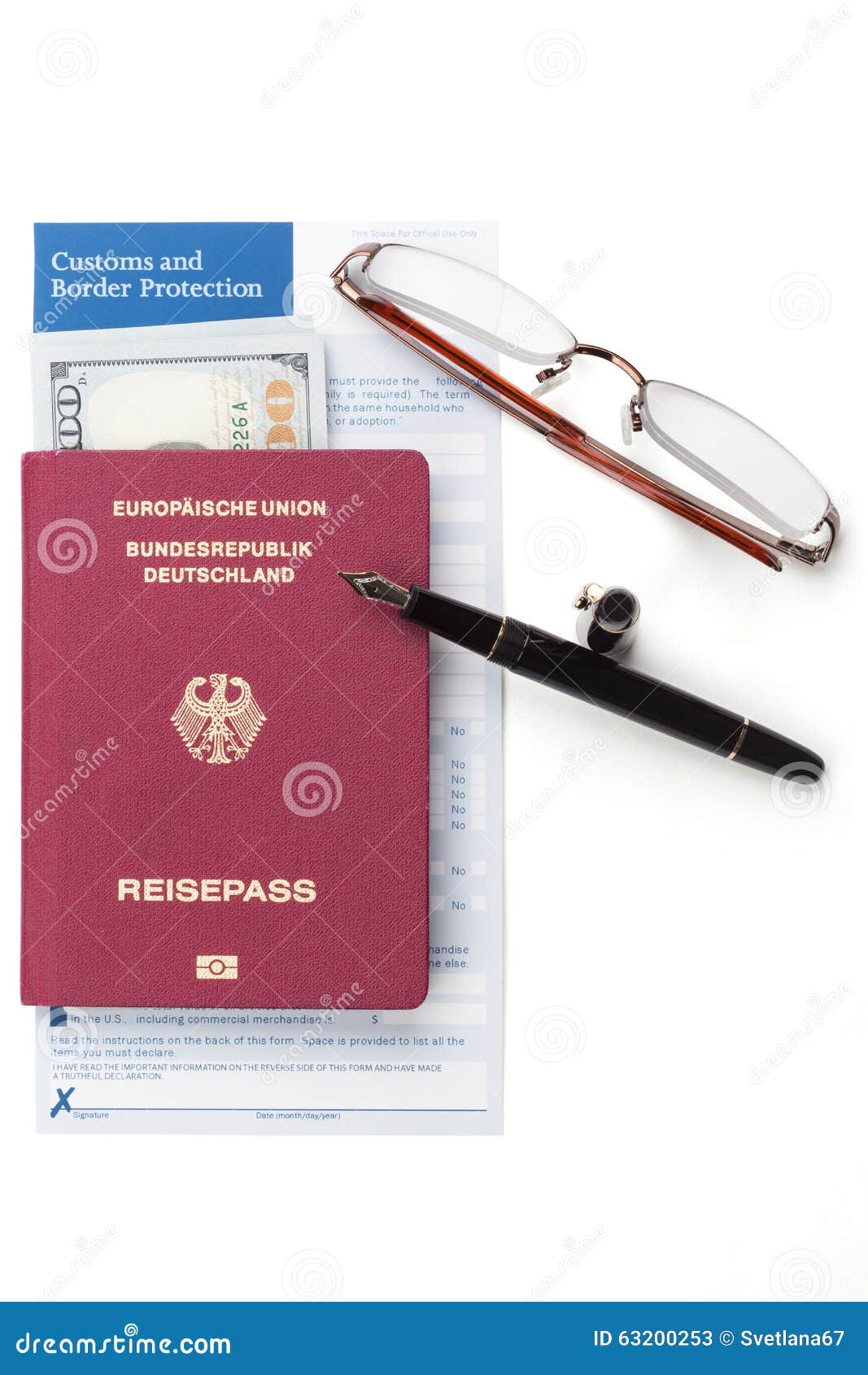 Customs Declaration with German Travel Passport Stock Image - Image of ...