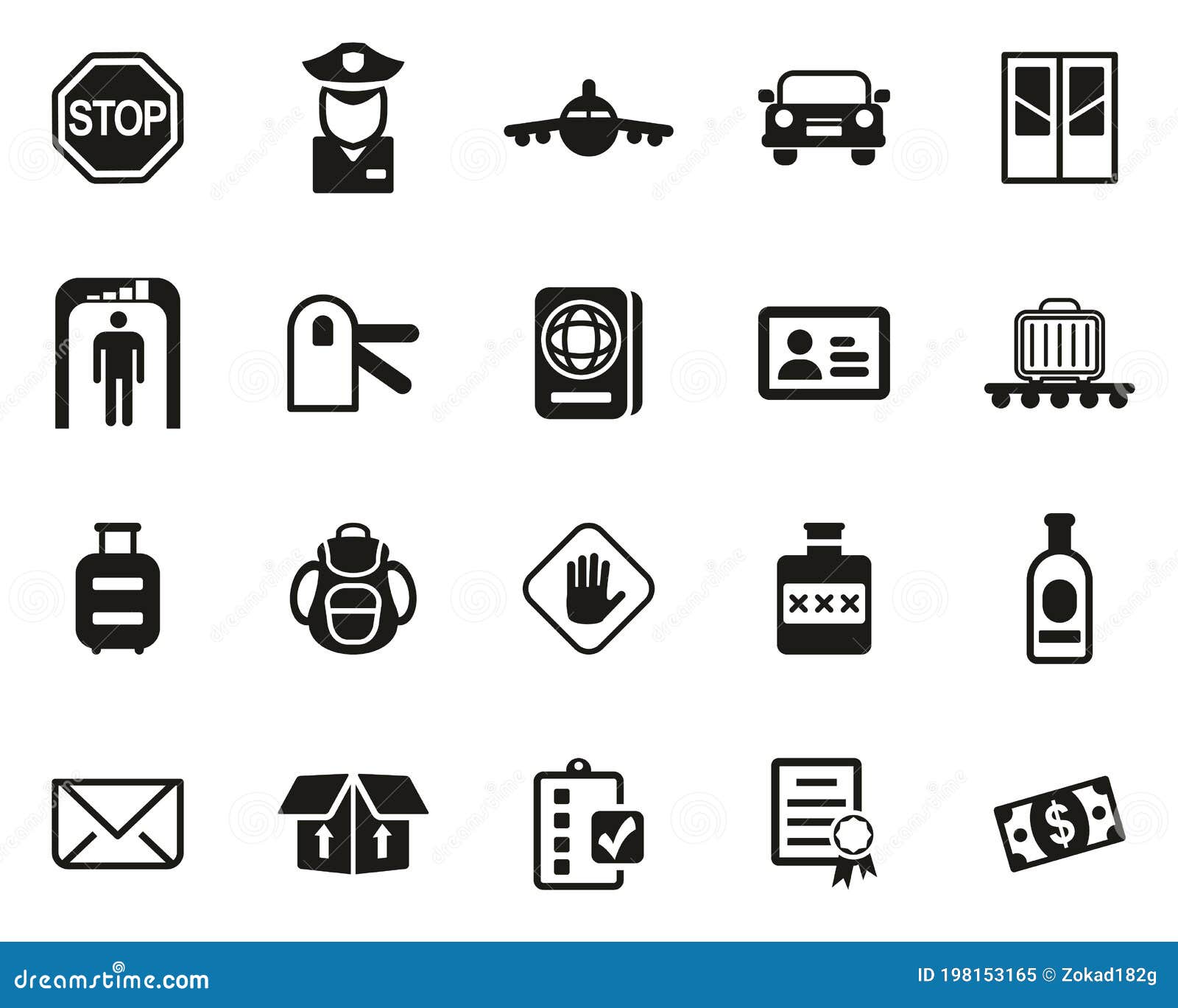 Customs Icons Black & White Set Big Stock Vector - Illustration of gate ...