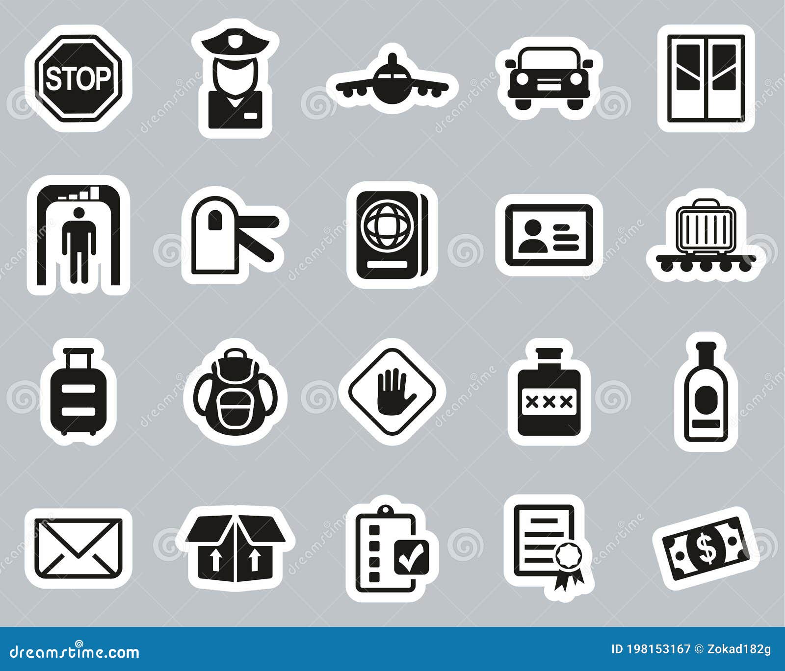 Customs Icons Black & White Sticker Set Big Stock Vector - Illustration ...