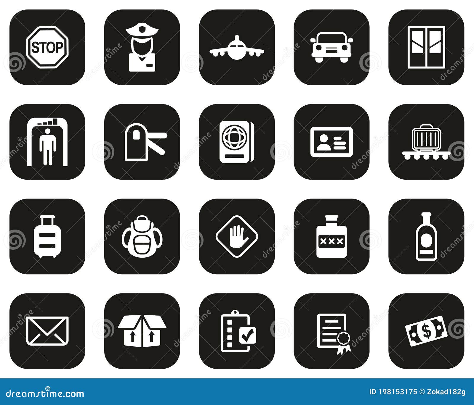 Customs Icons White on Black Flat Design Set Big Stock Vector ...