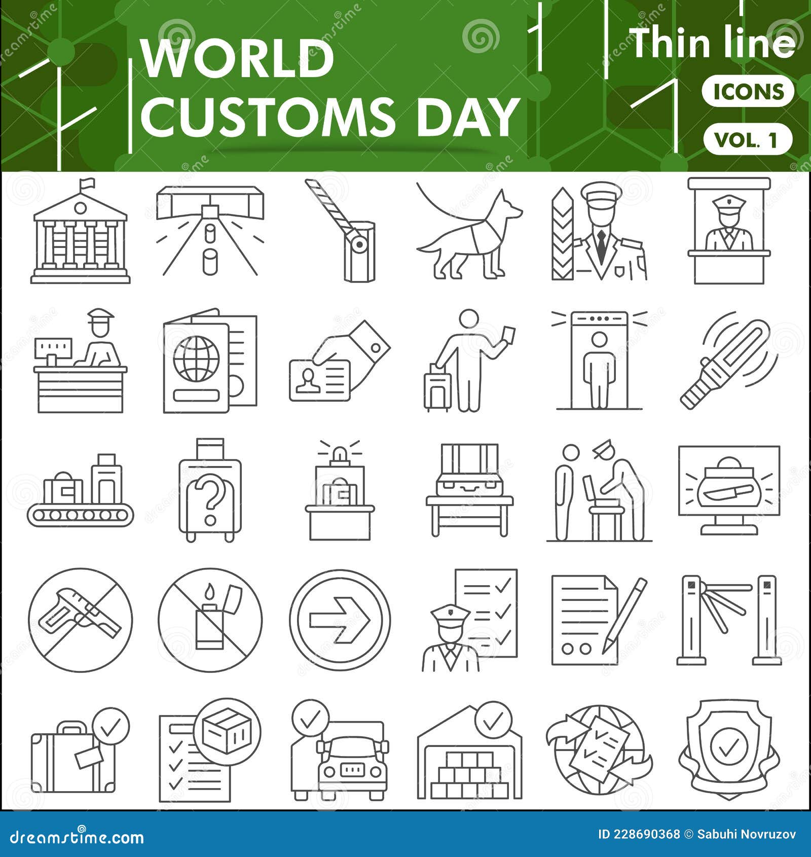 Customs Line Icon Set, Security Check Symbols Collection or Sketches ...