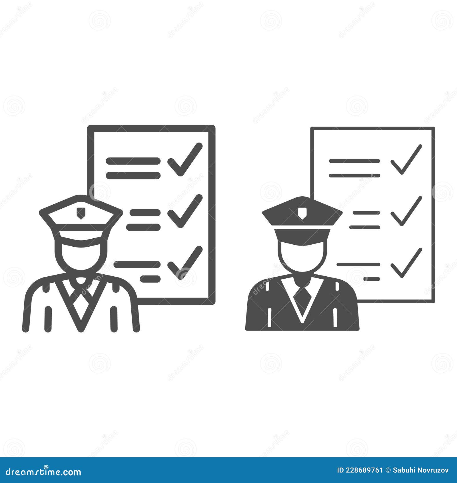 Customs Officer and Declaration Line and Solid Icon, Security Check ...