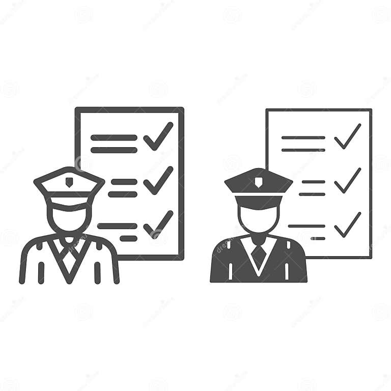 Customs Officer and Declaration Line and Solid Icon, Security Check ...