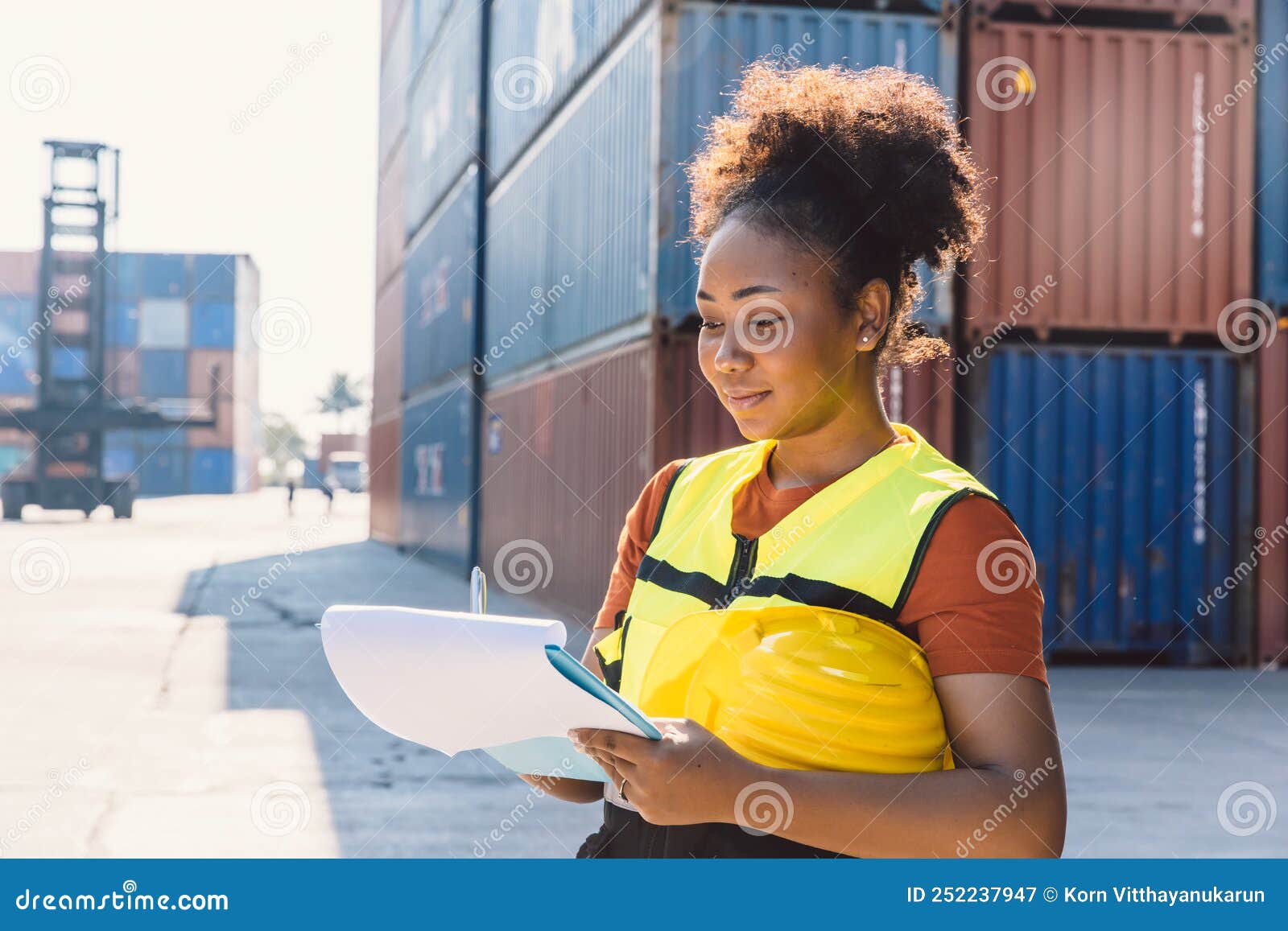 Customs Officer Working Check on List Board Cargo Container in Port ...