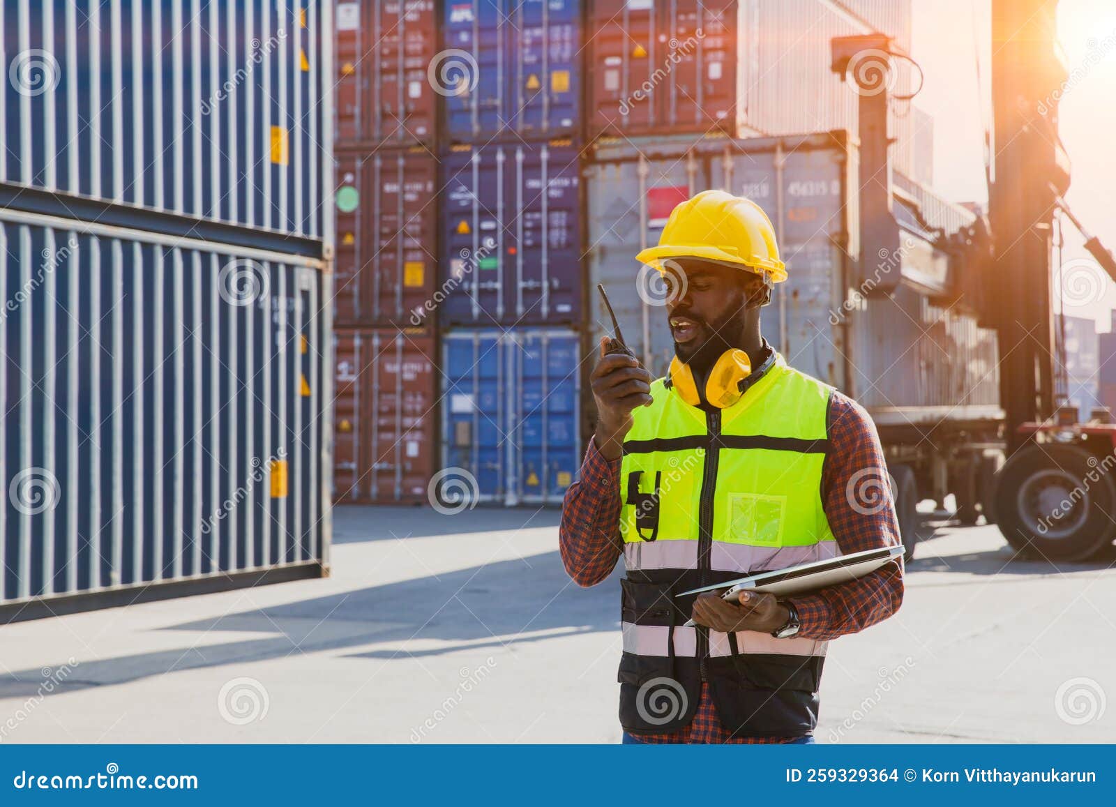 Customs Shipping Staff Worker Working at Cargo Port Container Ship Yard ...
