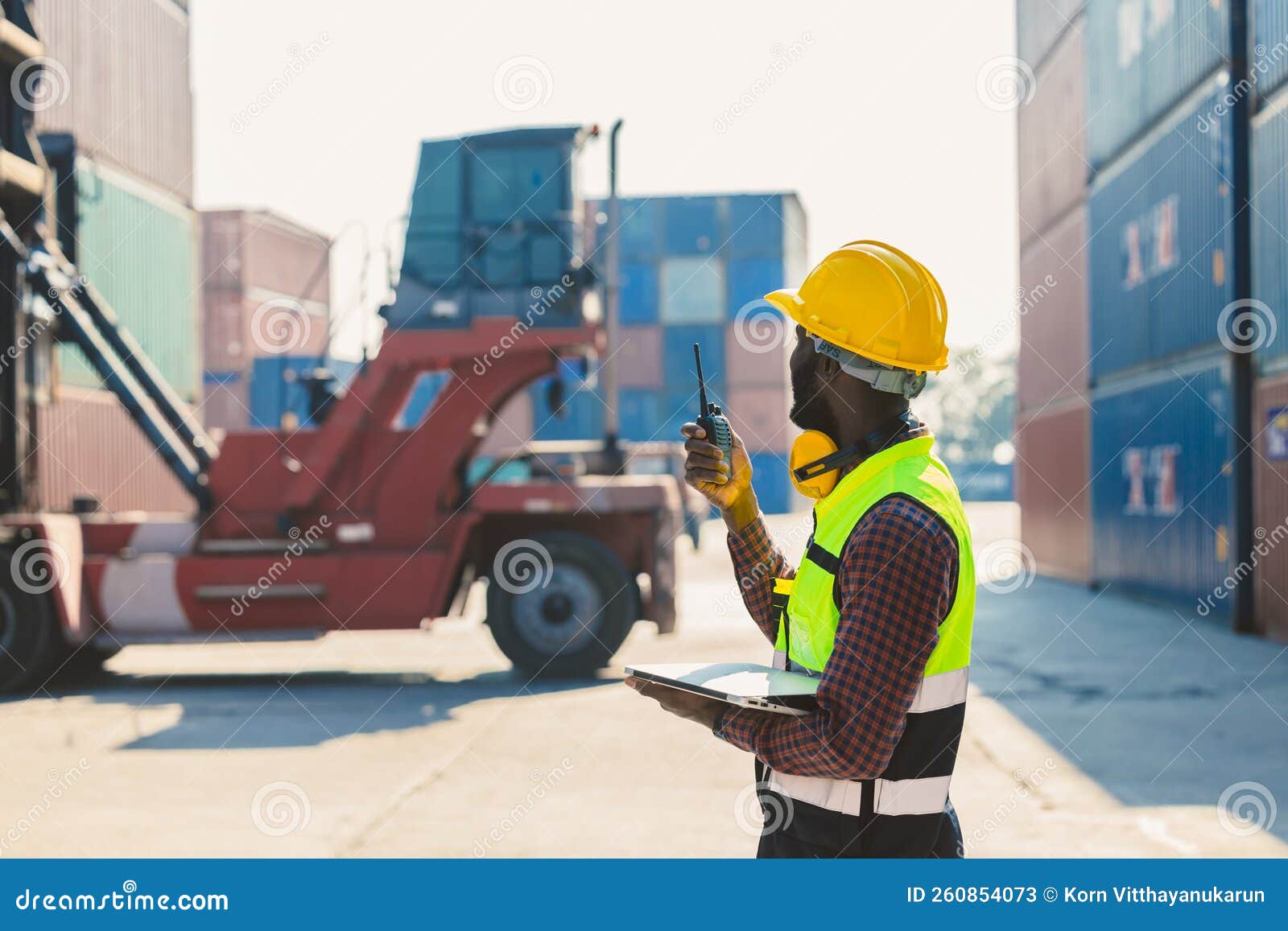 Customs Shipping Staff Worker Working at Cargo Port Container Ship Yard ...