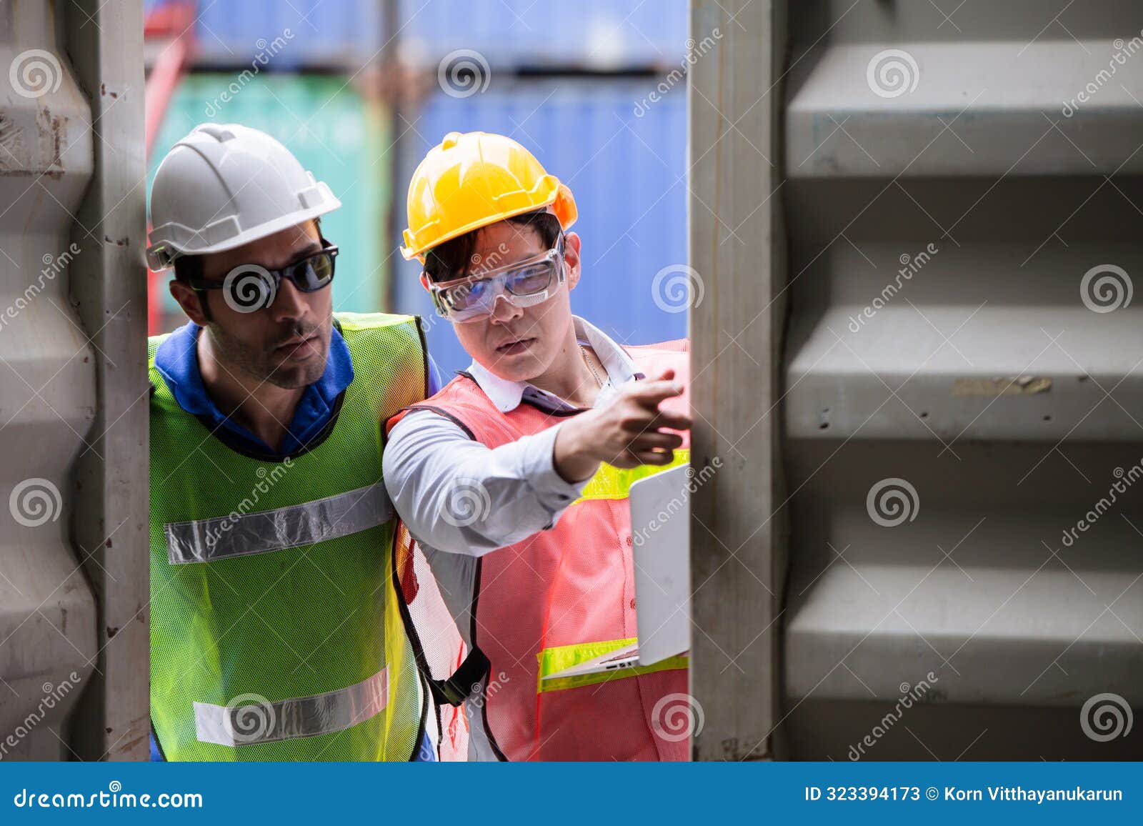 Customs Team Staff Open Container Door Checking Look Inside Cargo in ...