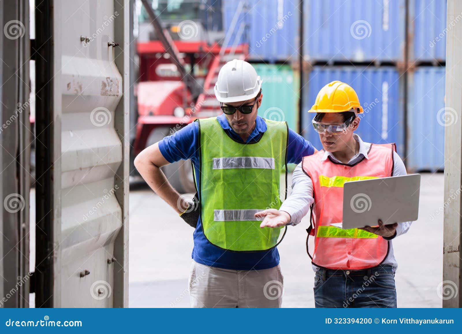 Customs Team Staff Open Container Door Checking Look Inside Cargo in ...