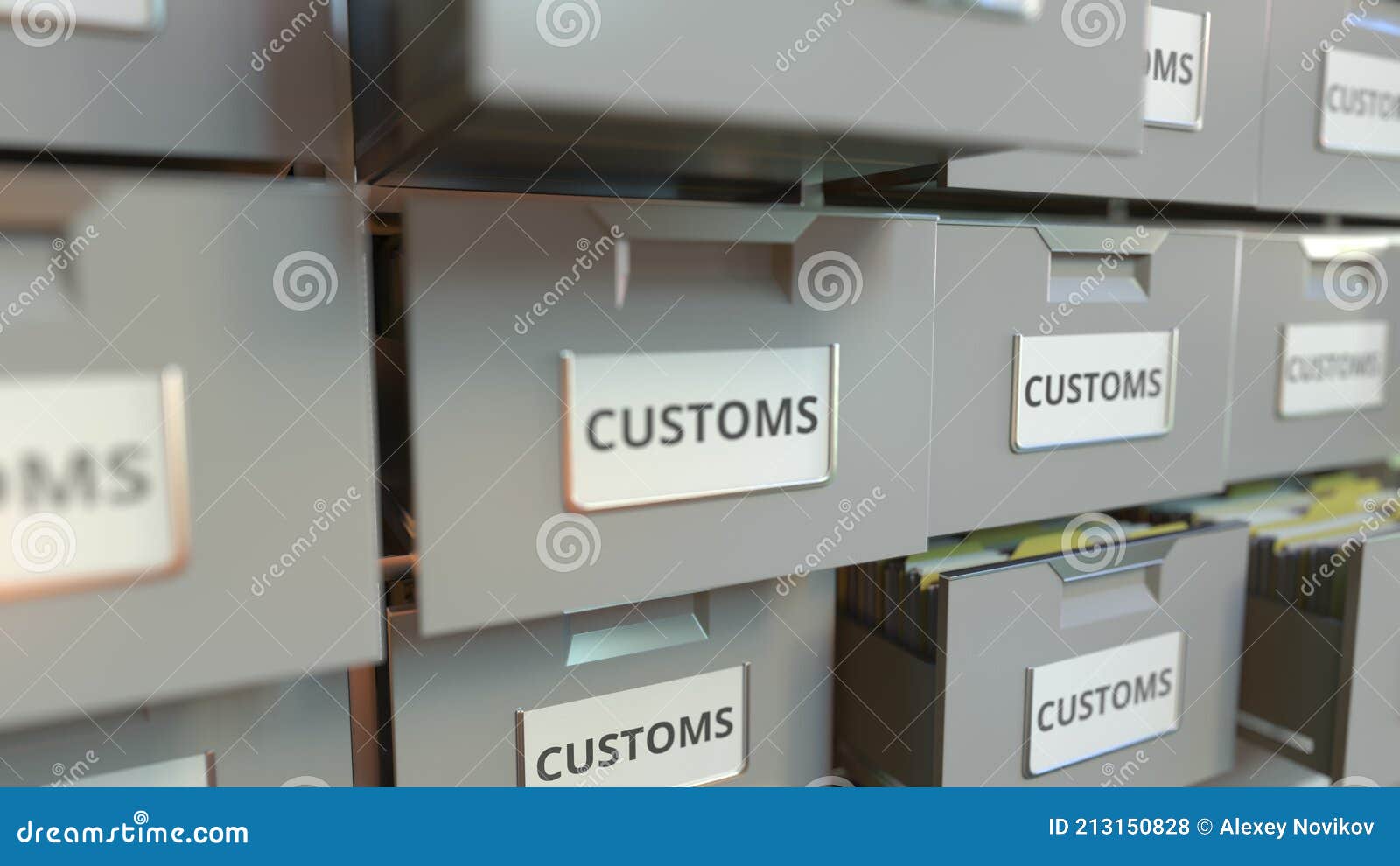 CUSTOMS Text on the Drawers of a File Cabinet, 3d Rendering Stock ...