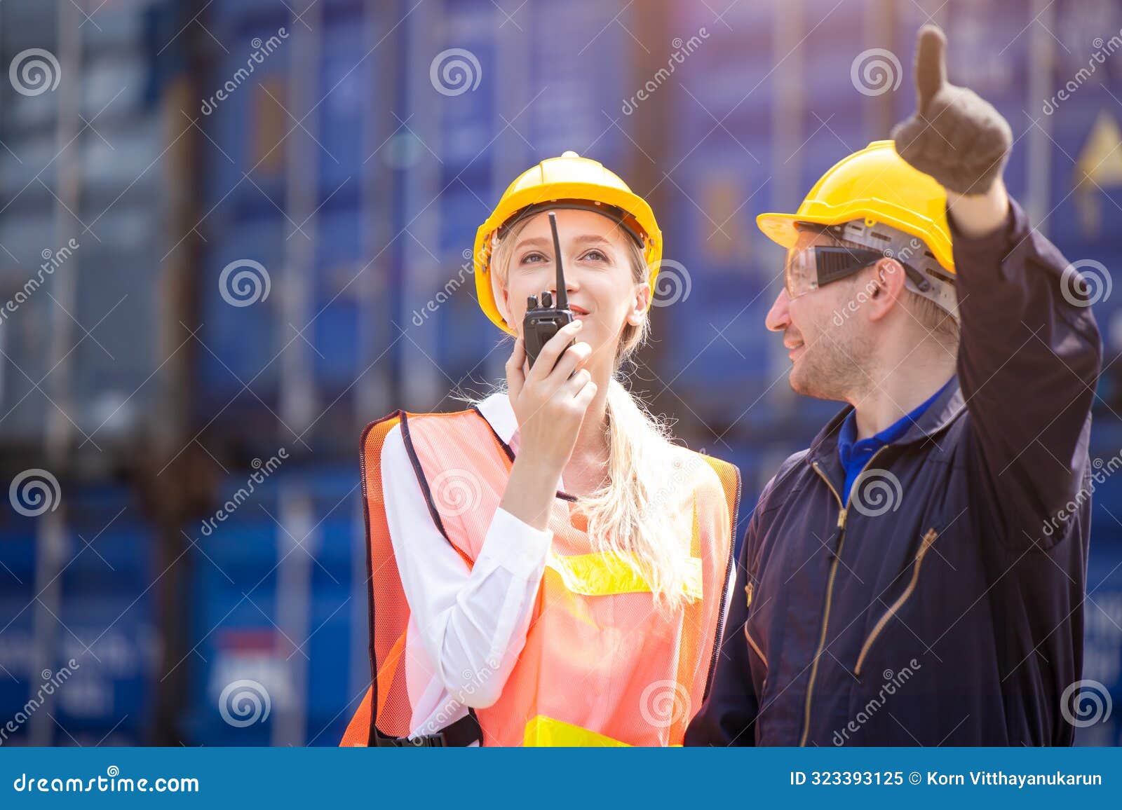 Customs Worker Team Working in Port Cargo Shipping Container Yard ...