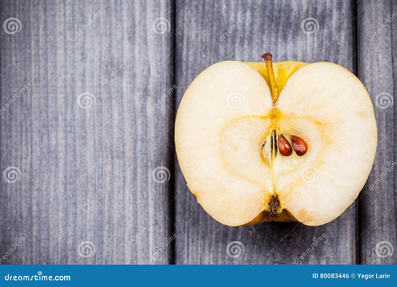 Cut Apple on Wooden Surface Top View Copy Space Background Stock Photo ...