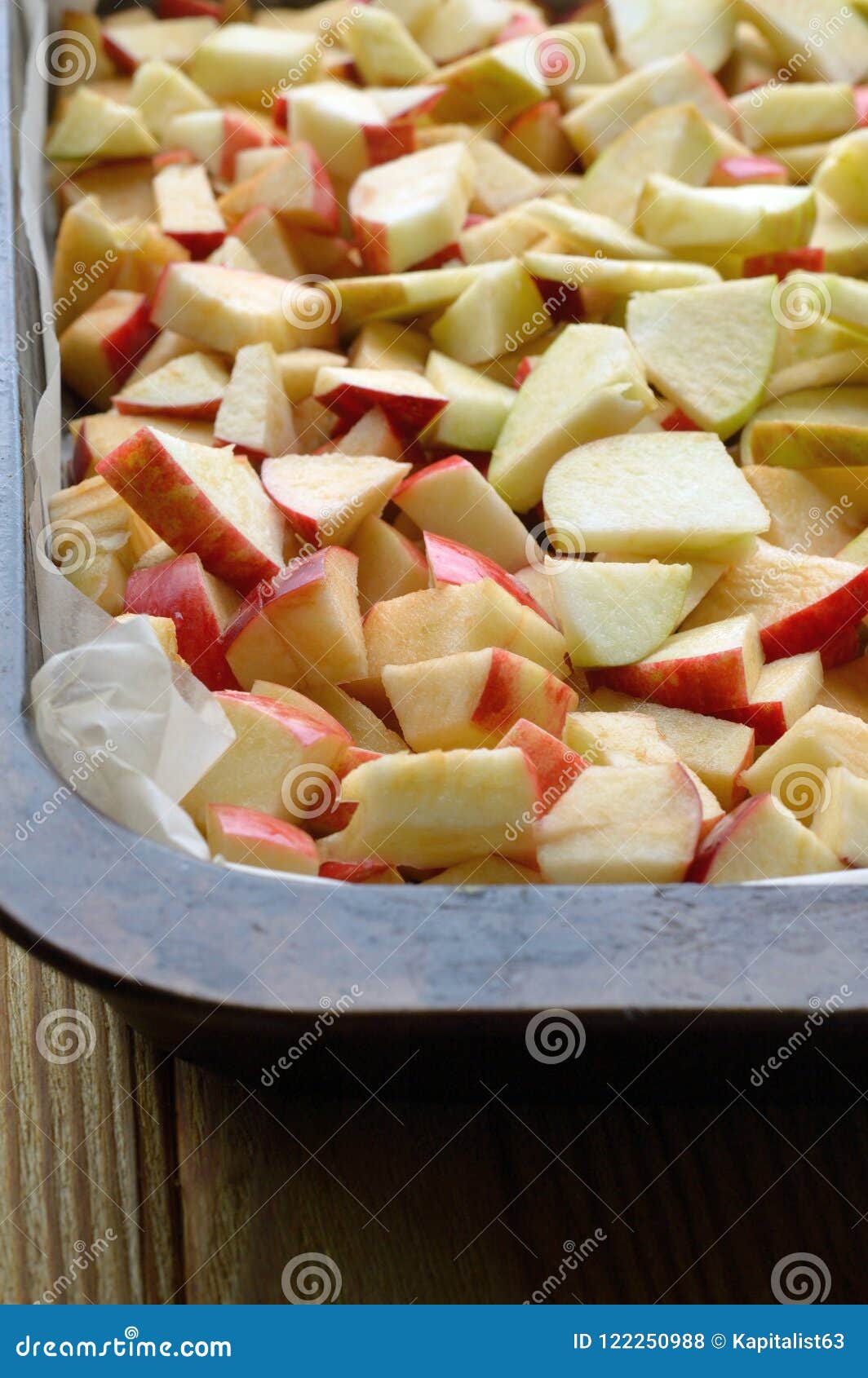 Cut apples in a pan stock photo. Image of light, healthy - 122250988