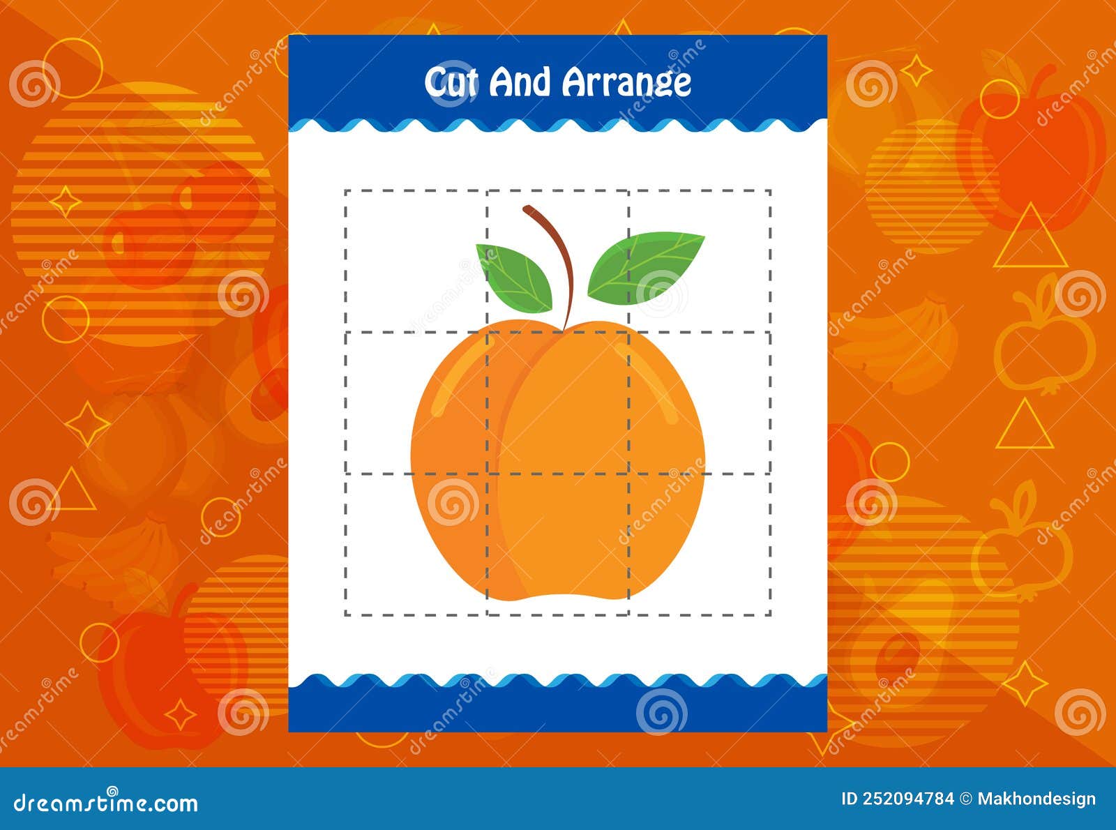 Cut and Arrange with a Fruit Worksheet for Kids. Educational Game for ...