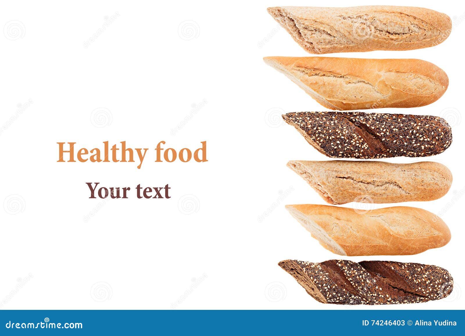 Cut Baguette Bread of Different Varieties on a White Background. Rye ...