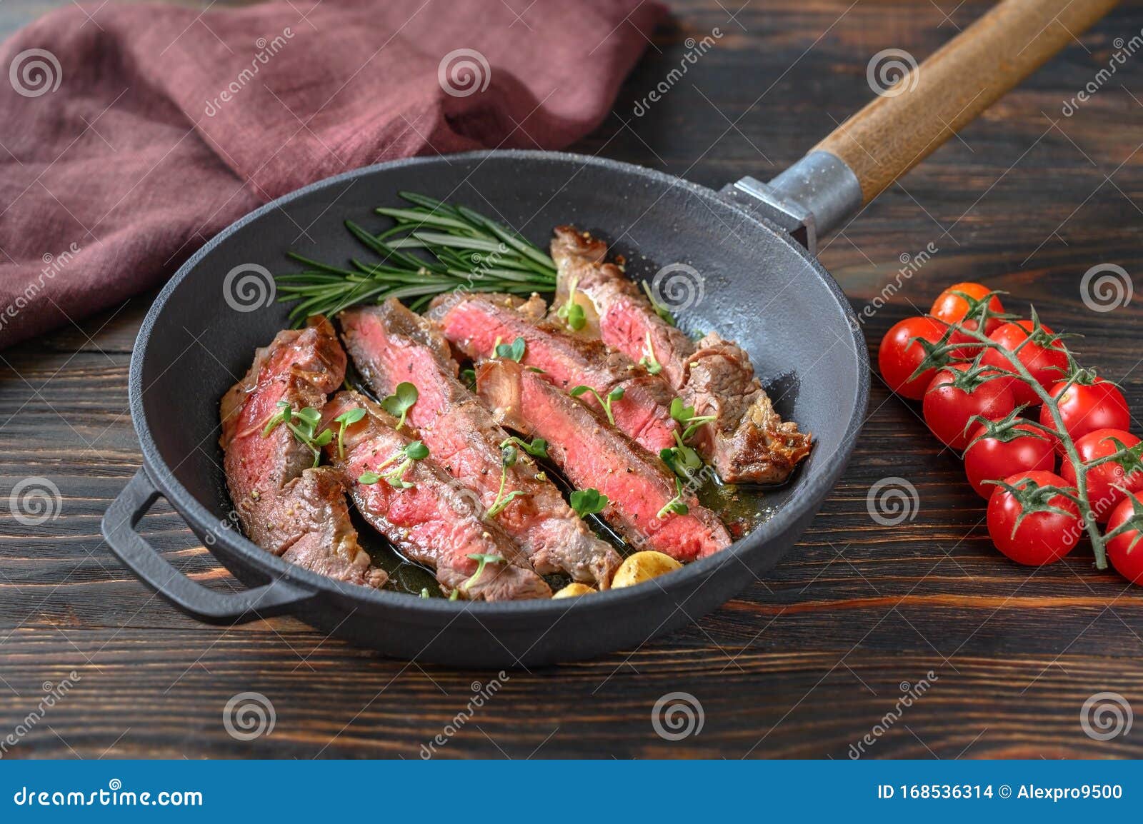 Beef Steak in the Frying Pan Stock Photo - Image of grilled, ribeye ...