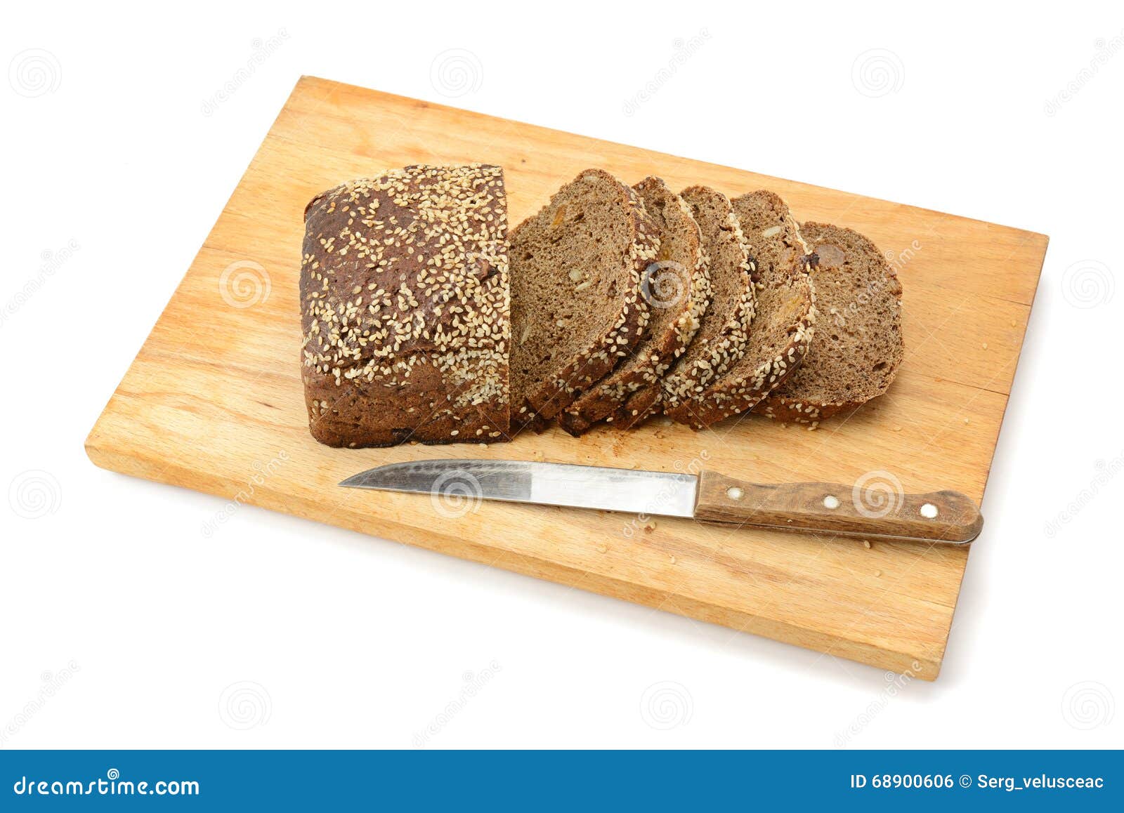 Cut bread on breadboard stock photo. Image of meal, isolate - 68900606