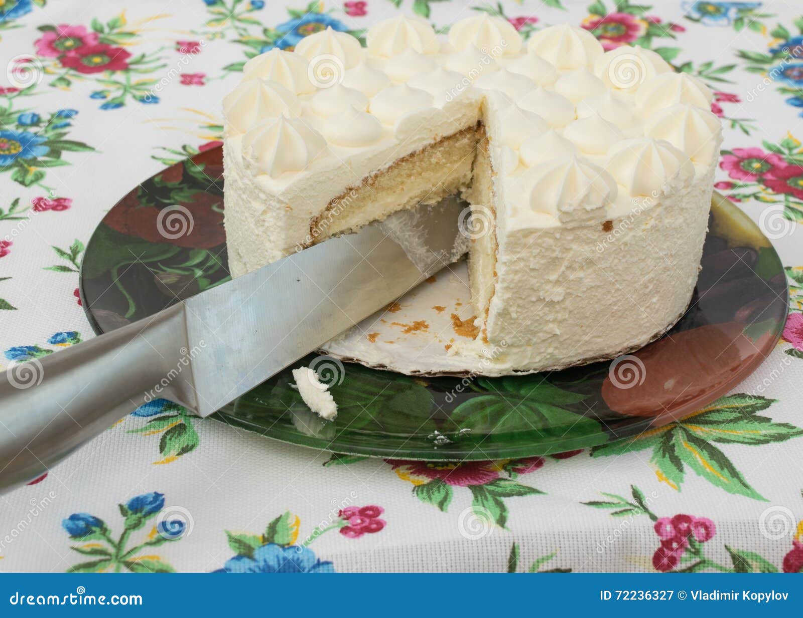 Cut Cake on a Beautiful Tablecloth Stock Image - Image of jelly ...