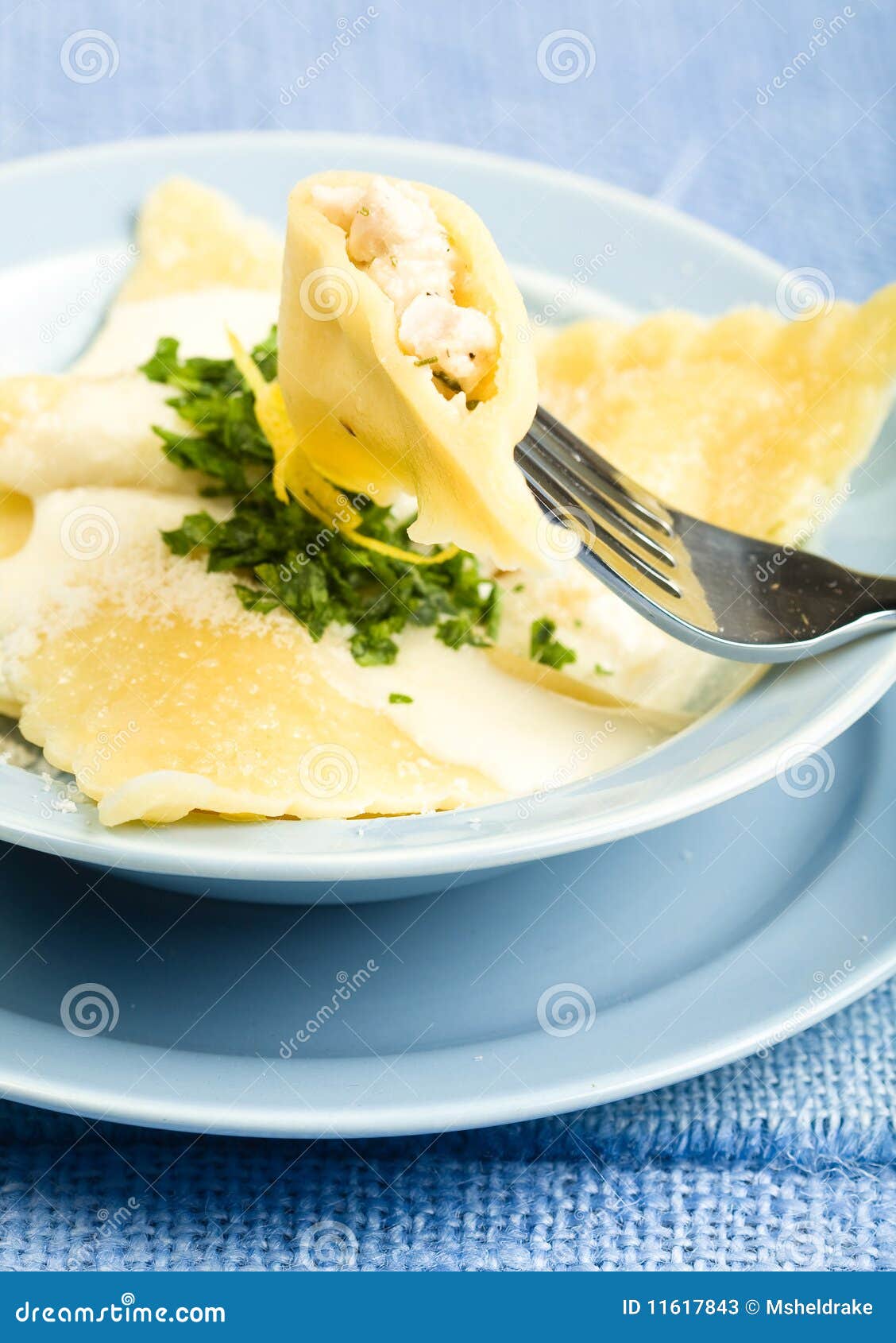Cut Chicken Ravioli stock image. Image of plate, tablecloth - 11617843