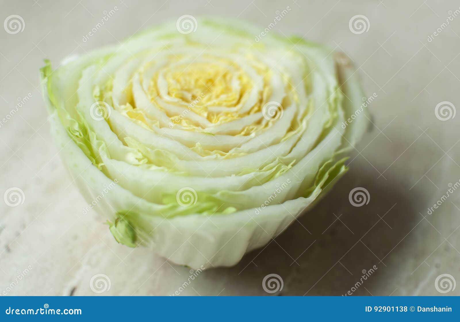 Cut Chinese Cabbage Stalk on a Wooden Table. Top View Stock Photo ...