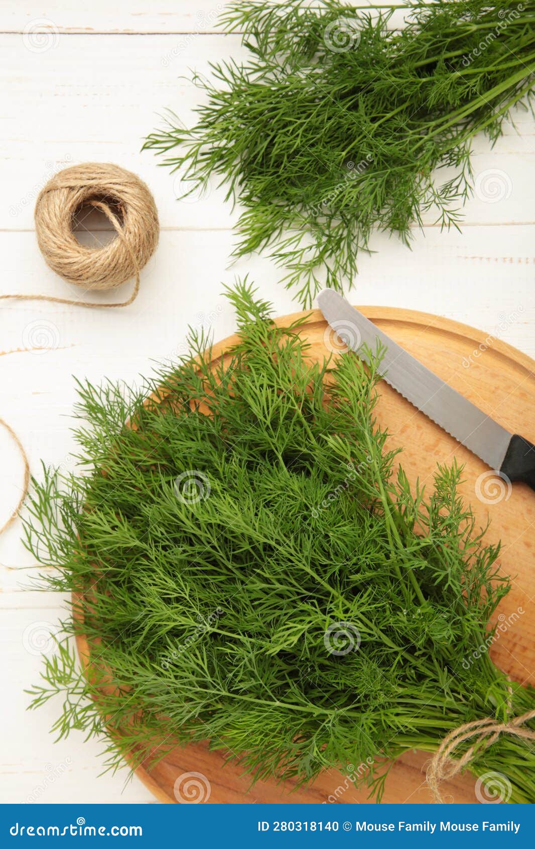 Cut Dill on Cutting Board on White Background. Vertical Photo Stock ...