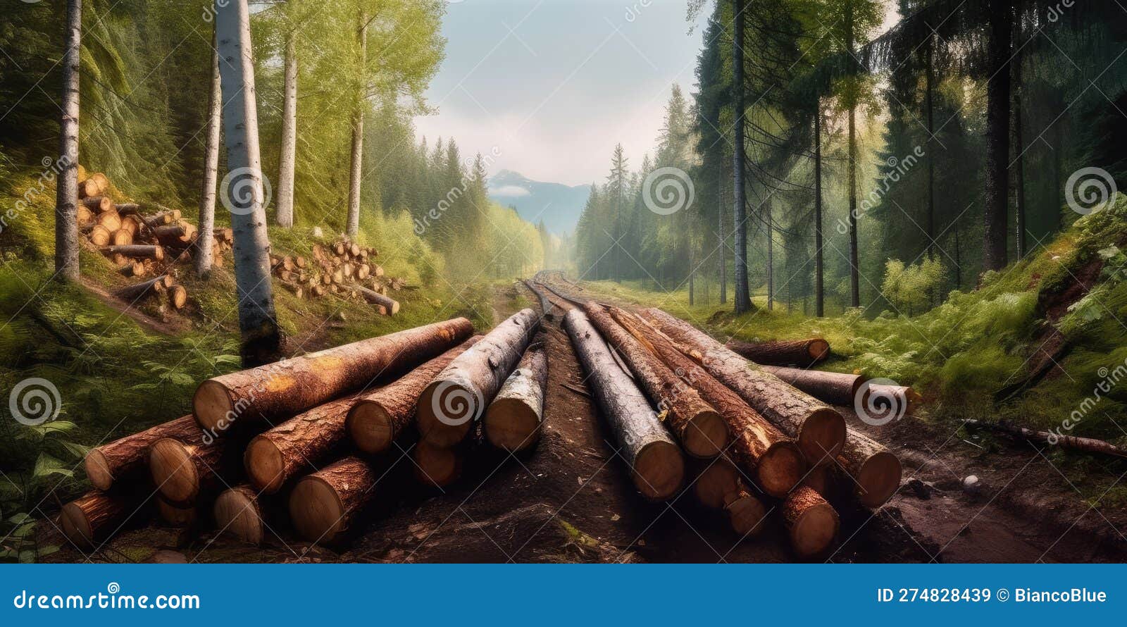 Cut Down Tree Logs by the Road in the Forest Stock Image - Image of ...