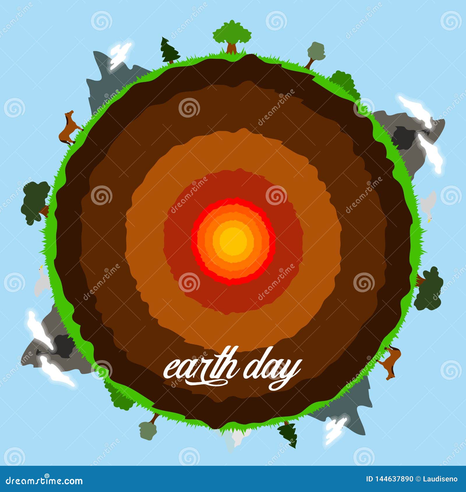 Cut Earth with Its Core and Landscapes Stock Vector - Illustration of ...